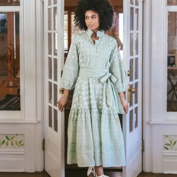 Sue Sartor | Dresses | Sue Sartor Flounce Celadon Caning Dress | Poshmark